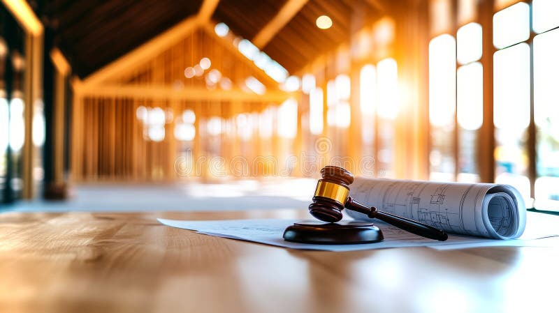 Justice in Progress with a Gavel and Construction Plans in a Modern ...