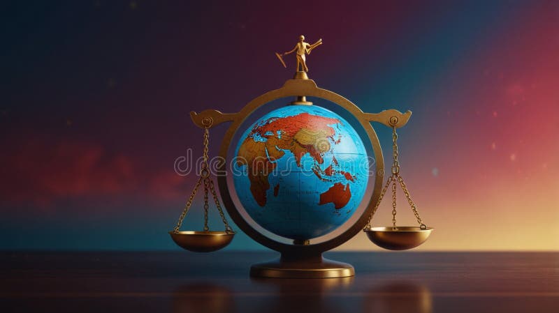 Justice Scales Balanced with a Globe, Global Equality, Flat Design ...