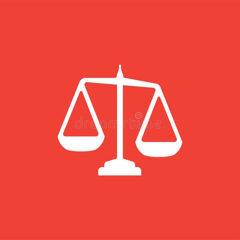 Justice Scales Line Icon on Red Background. Red Flat Style Vector ...