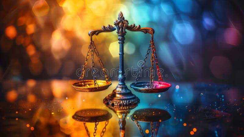 Justice Scales Illuminated by Vibrant Lights Symbolize the Intersection ...