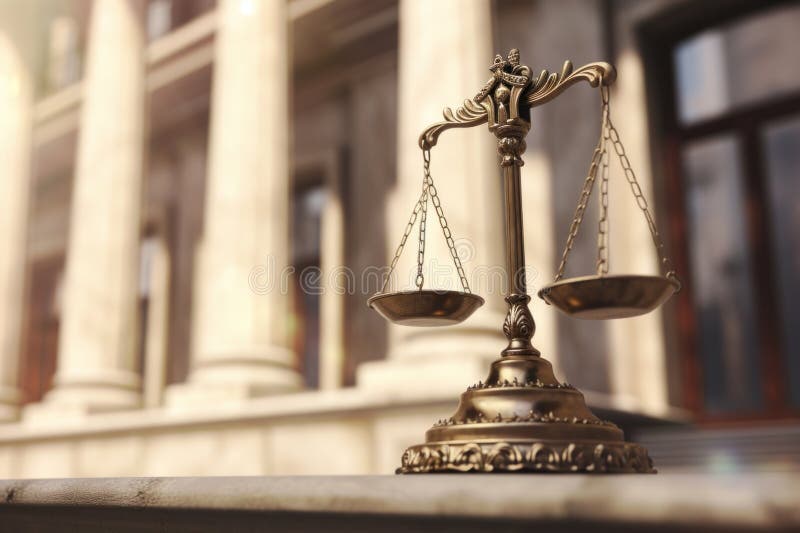 The Justice Scales Stand in Front of a Building Stock Illustration ...
