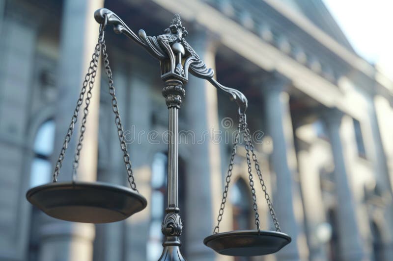 Justice Scales Stand in Front of a Courthouse Stock Image - Image of ...
