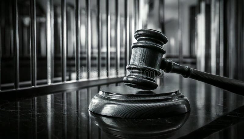Justice Served: Gavel in Focus, Prison in Blur Stock Illustration ...
