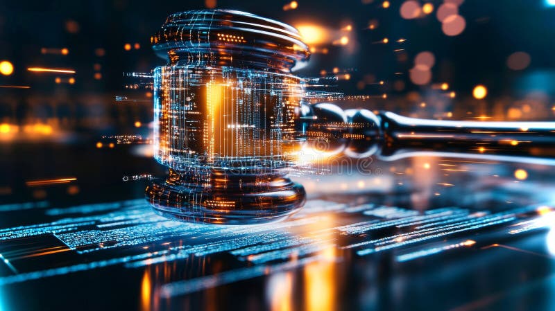 Justice System in a Digital Era with a Glowing Gavel and Binary Code ...