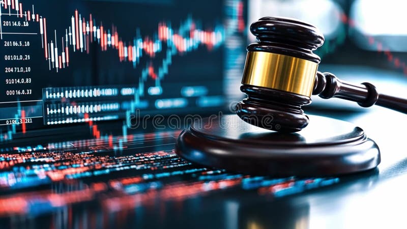 Justice System in Focus with Gavel and Financial Data Analysis in 4K ...