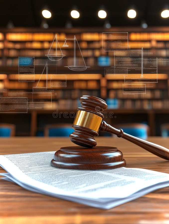 Justice System Represented through a Gavel Resting on Law Documents in ...