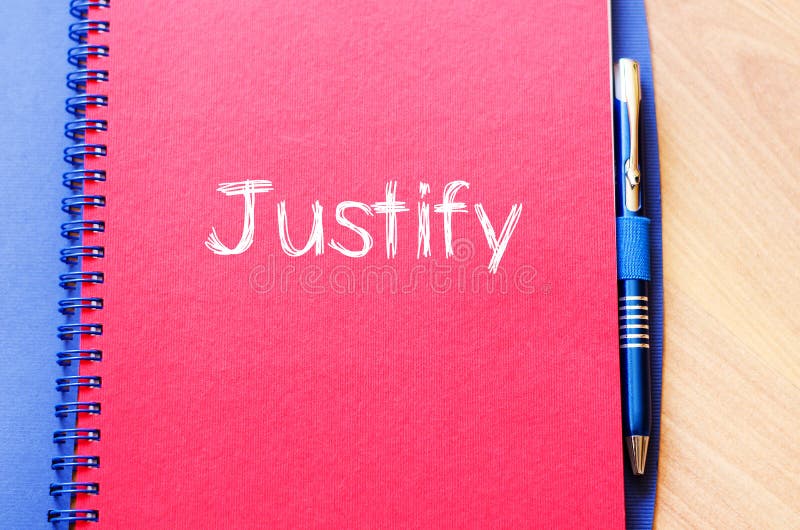 Justify write on notebook stock photo. Image of blaming - 88512430