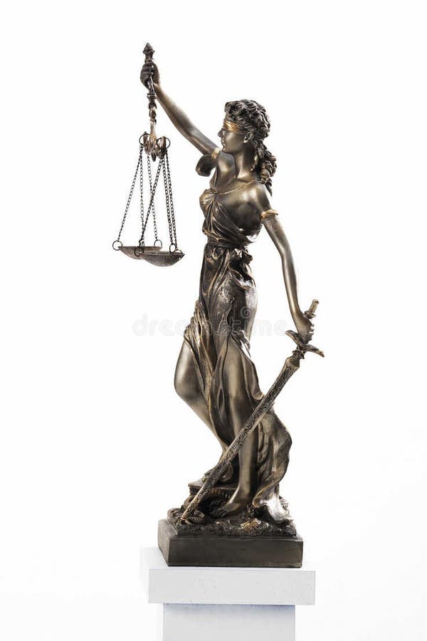 Justitia Figure on Socket, Isolated N White. Stock Photo - Image of ...