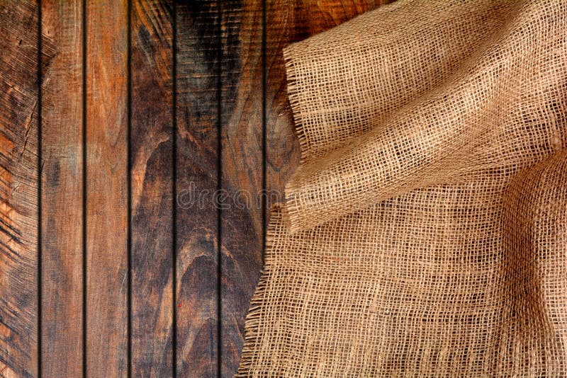 Jute Burlap on Wooden Background Banner Template Stock Photo - Image of ...