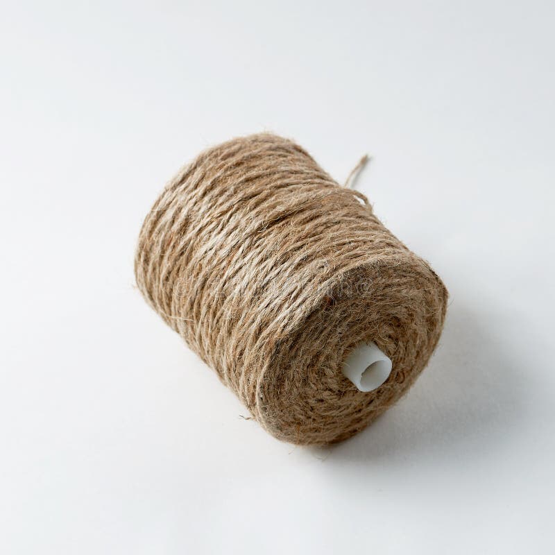 Jute Fabric and Spool of Burlap Threads Isolated on White Stock Image ...