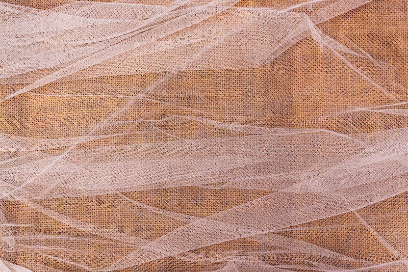 Jute Fabric Texture Background with White Curtain Above. Top View of ...