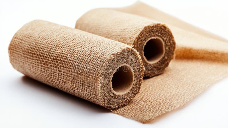 Jute Rolls: Textured Close-Up on White Backdrop with Soft Lighting ...