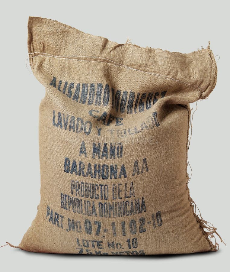 Jute Sack Filled with Label of the Dominican Republic Coffee Editorial ...