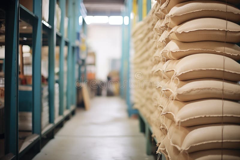 Old Jute Sacks or Bags Filled with Food Grains Stored in a Warehouse ...
