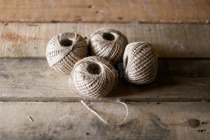 Jute Strings on Wooden Table Stock Photo - Image of decor, wooden: 39265362