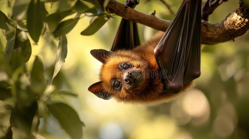 A Juvenile Flying Fox Bat Hanging from a Tree Branch Stock Illustration ...