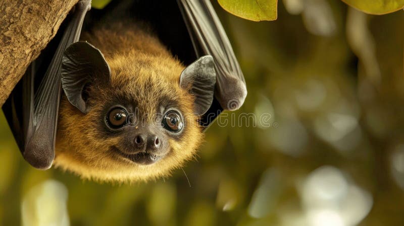 A Juvenile Flying Fox Bat Hanging from a Tree Branch Stock Illustration ...