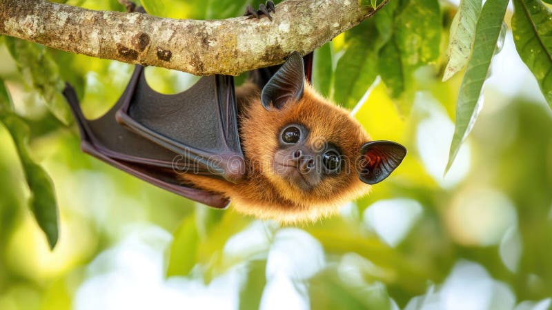 A Juvenile Flying Fox Bat Hanging from a Tree Branch Stock Illustration ...