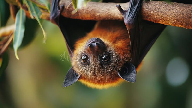 A Juvenile Flying Fox Bat Hanging from a Tree Branch Stock Illustration ...
