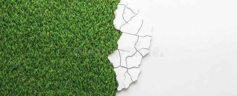 The Juxtaposition of Green Grass and Cracked Earth Creates an ...