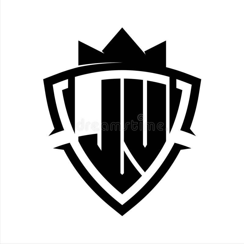 JV Letter Bold Monogram Triangle Curve Shield Shape with Crown Black ...