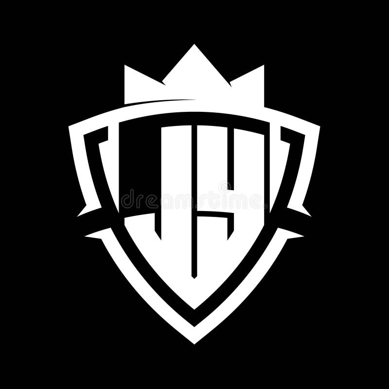 JY Letter Monogram with Triangle Curve Shield Shape with Crown White ...