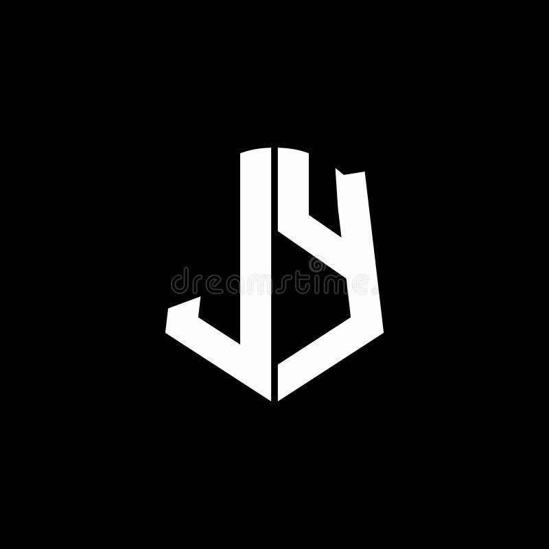 JY Monogram Letter Logo Ribbon with Shield Style Isolated on Black ...