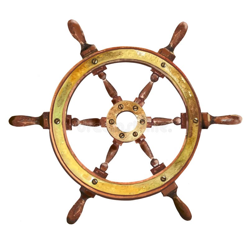 Sea Helm, Steering Wheel, Ocean Vessel, Part of a Sailboat.Watercolor ...