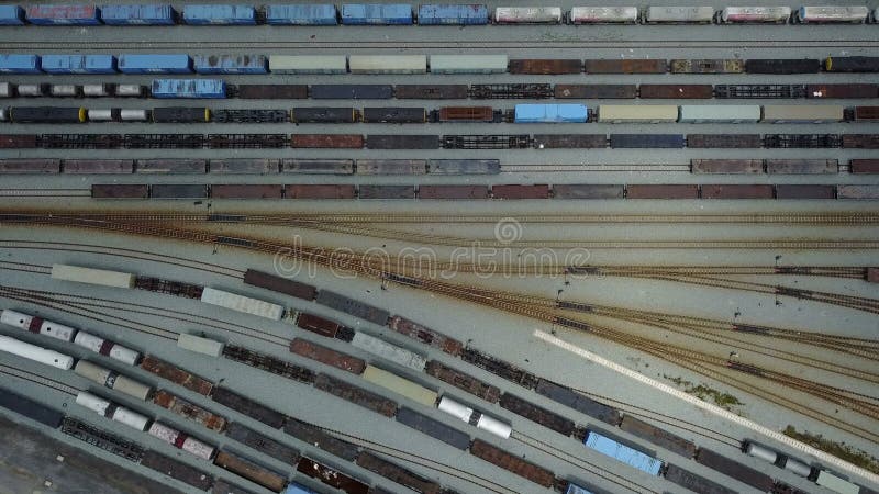 4K Aerial View of Railroad Rail Yard Stock Video - Video of film ...