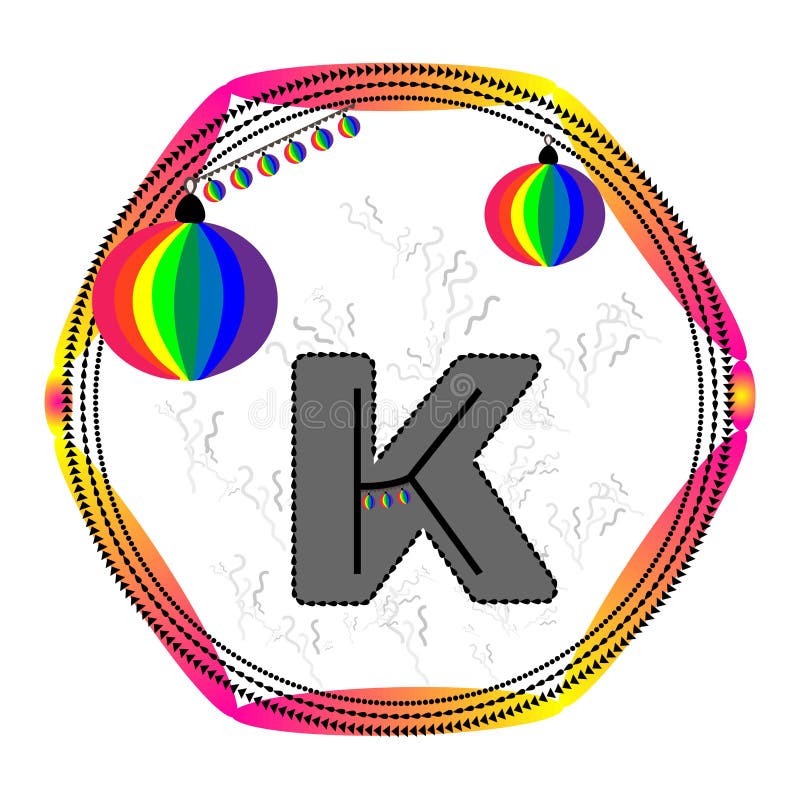 Alphabet K. Letter K Gradient Label. Rainbow Ball Sticker Frame Vector ...