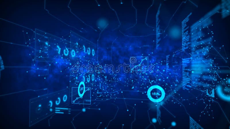 4K Animation Dot Circle with Connection Line with HUD Graph Bar Element ...