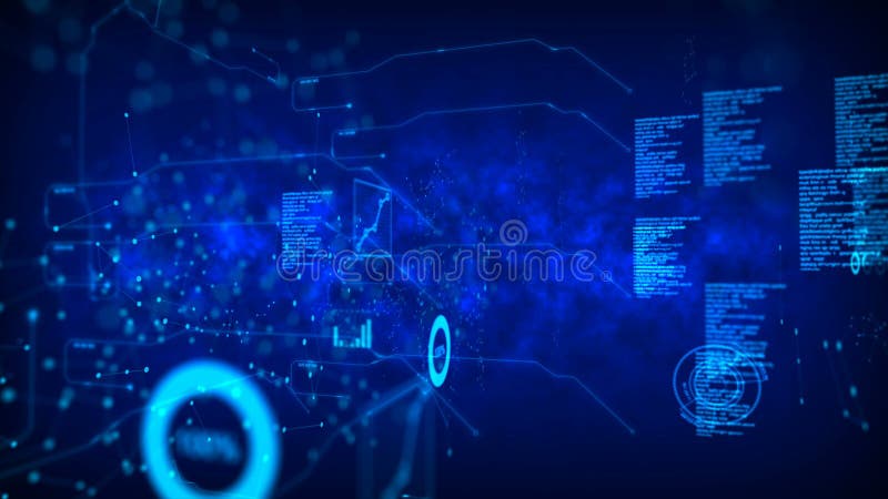 4K Animation Dot Circle with Connection Line with HUD Graph Bar Element ...