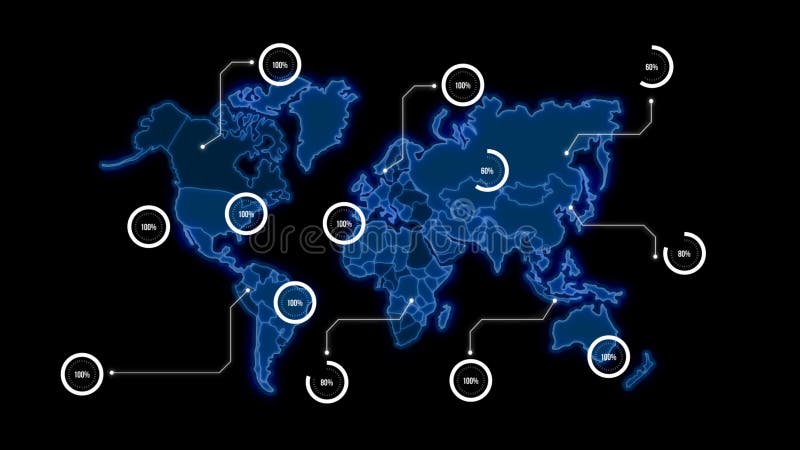 4K Animation Map with Loading Percentage Pi Element on Dark Abstract ...