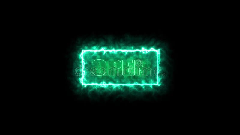 Cyan Color Neon Sign Open Neon Sign Flickering 4k Animation On Black Background Flashing