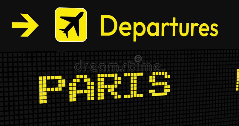 4K Animation of Paris Flight Departure Status: Seamless Loop Displaying ...