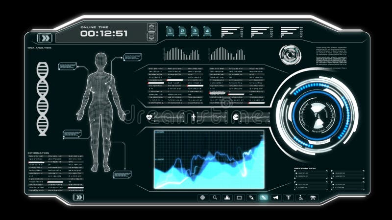 4K Animation UI User Interface with Body Scan Data HUD Pi Bar Text Box ...