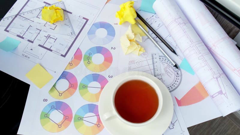 4k Architect Designer Interior Creative Working Hand Using Colorful ...