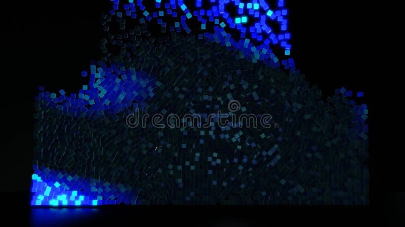 4k Background Blue Cubes Fall Down and Fill Up Screen. Boxes Light Up ...