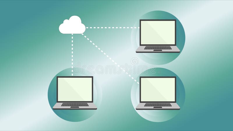 4k Cartoon Where Three Computers are Connected To One Cloud. Stock ...