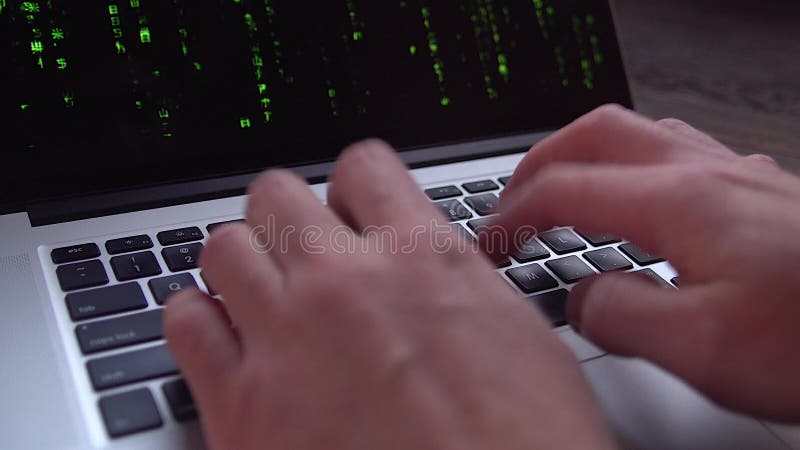 4k Close-up Hacker Hands Typing on a Laptop,the Matrix Style Binary Code on Laptop,falling ...