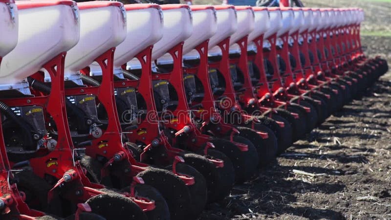 4K. Close-up of a Tractor with a Seeding Complex Working in the Field ...