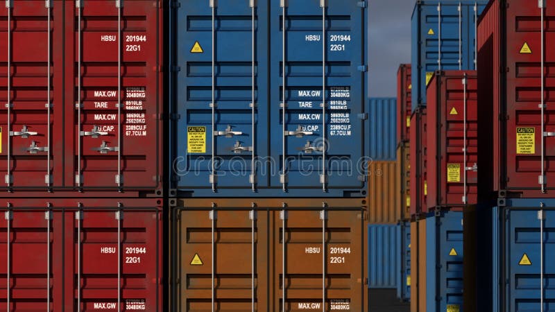 4k Crane Camera Movement Over Several Shipping Containers on Dock with ...