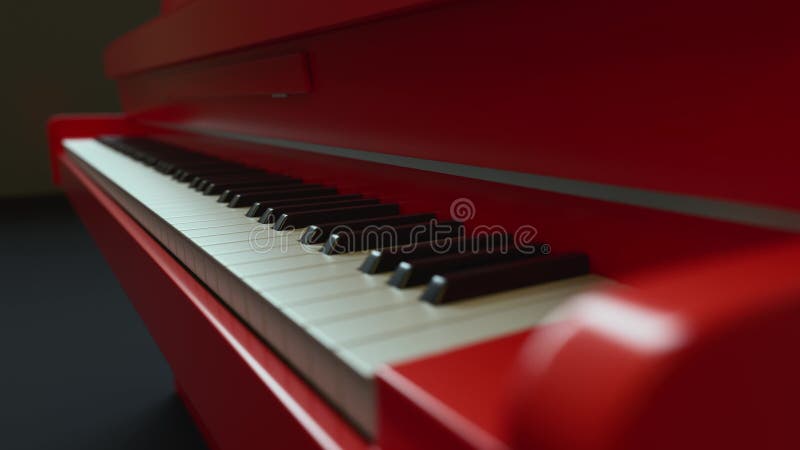 4K 3d Animation of Red Piano with Black Keys is Shown in a Close Up ...