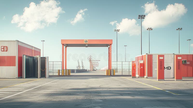 8K 3D Render Port Entrance with Security Checkpoints for Safety Stock ...