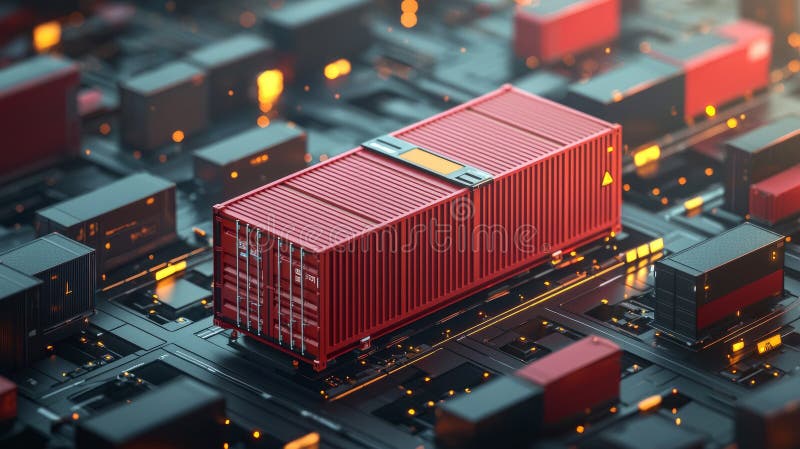 8K 3D Render RFID Shipping Container Technology Logistics Image Stock ...