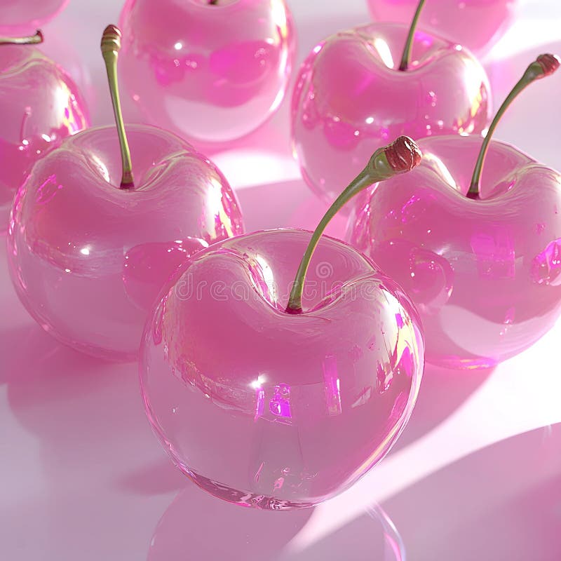 (4k) 3D Transparent Glass Pink Cherries Stock Illustration ...