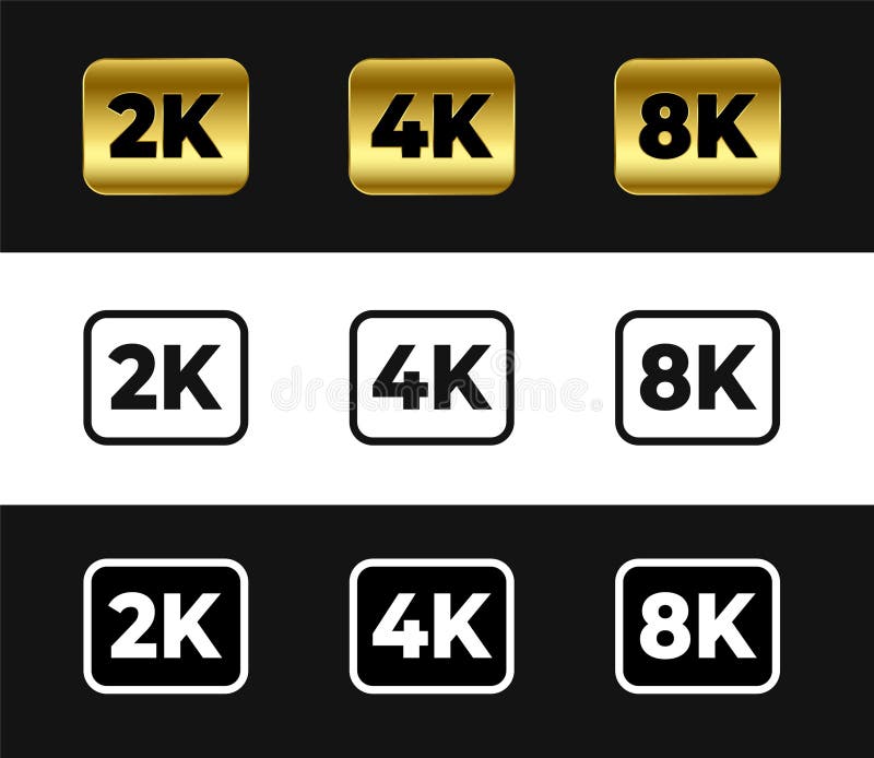 2k, 4k and 8k Display Resolution Label in Pack Stock Illustration ...