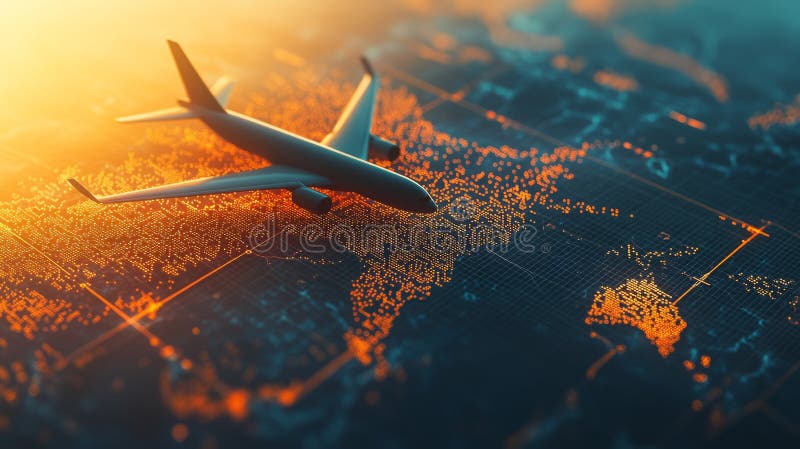 8K Doodle Plane Travel Path on Digital Map Illustration Stock ...