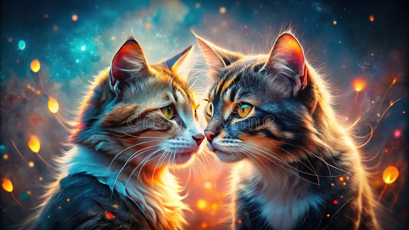 8K Double Exposure of a Classical Anime Cat Embrace a Realistic ...