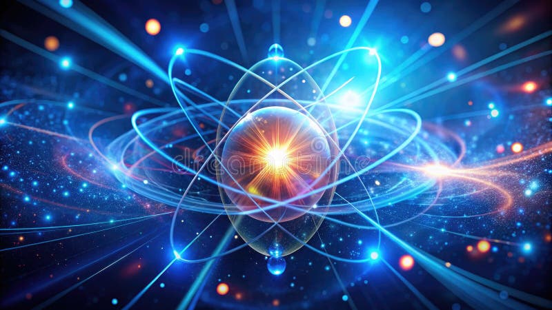 8K Drone Shot Glowing Microscopic Atom Model Abstract Aerial ...